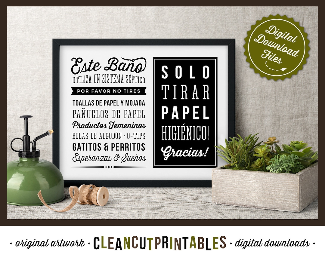 Spanish Septic System Sign - Flush Toilet Paper Bathroom Sign Landscape ...