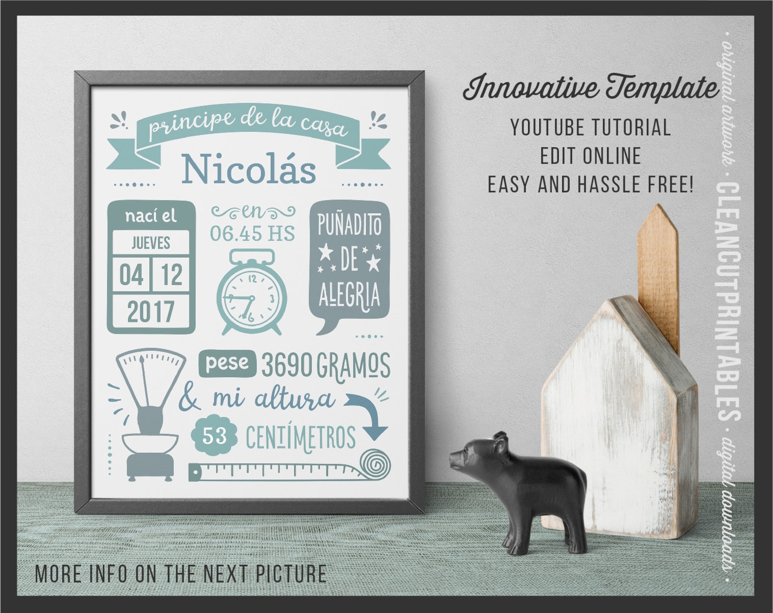 Spanish BIRTH STATS Template DIY Printable Wall Art Editable - Etsy