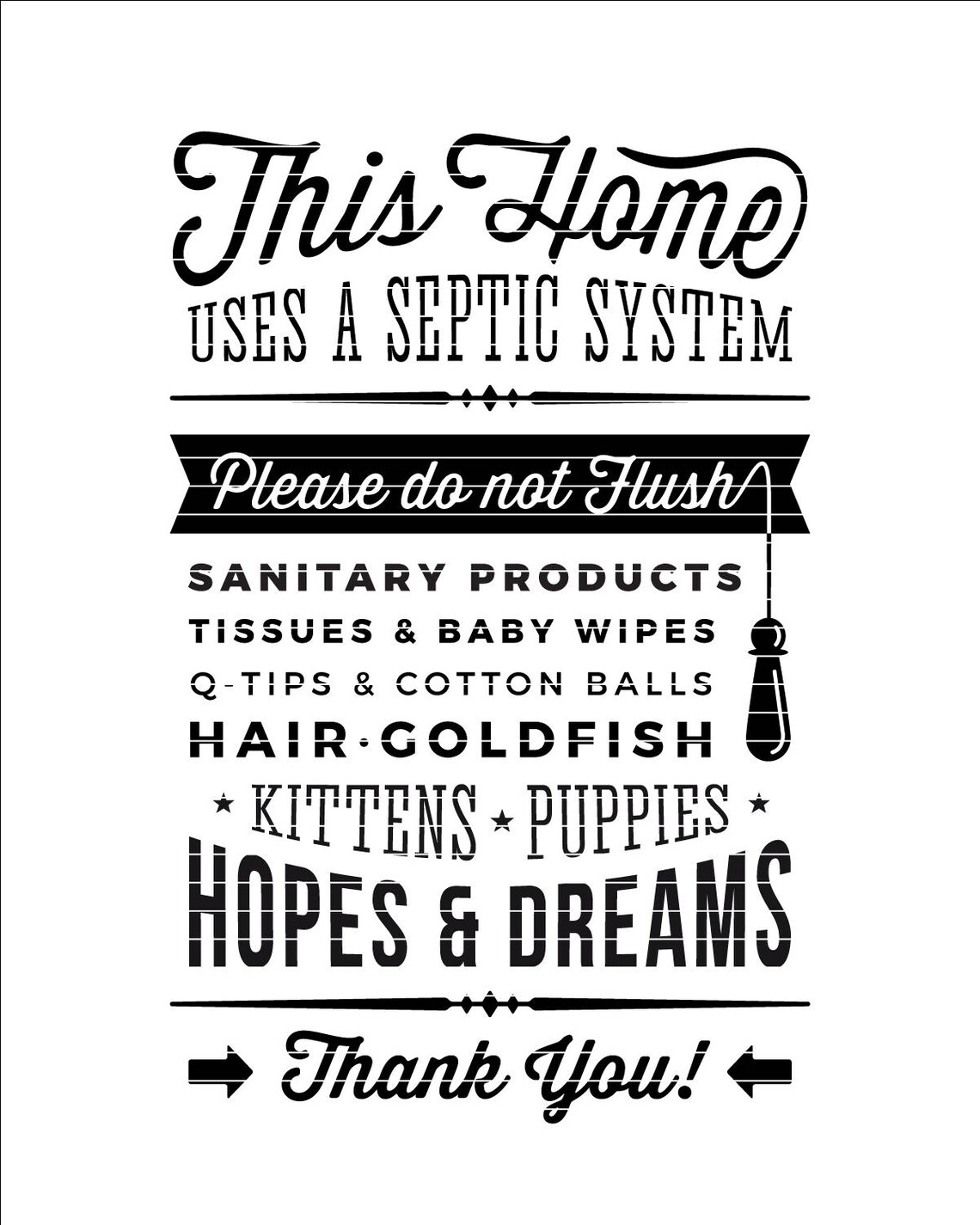 Bathroom Sign Septic System Do Not Flush Hopes & Dreams | Etsy