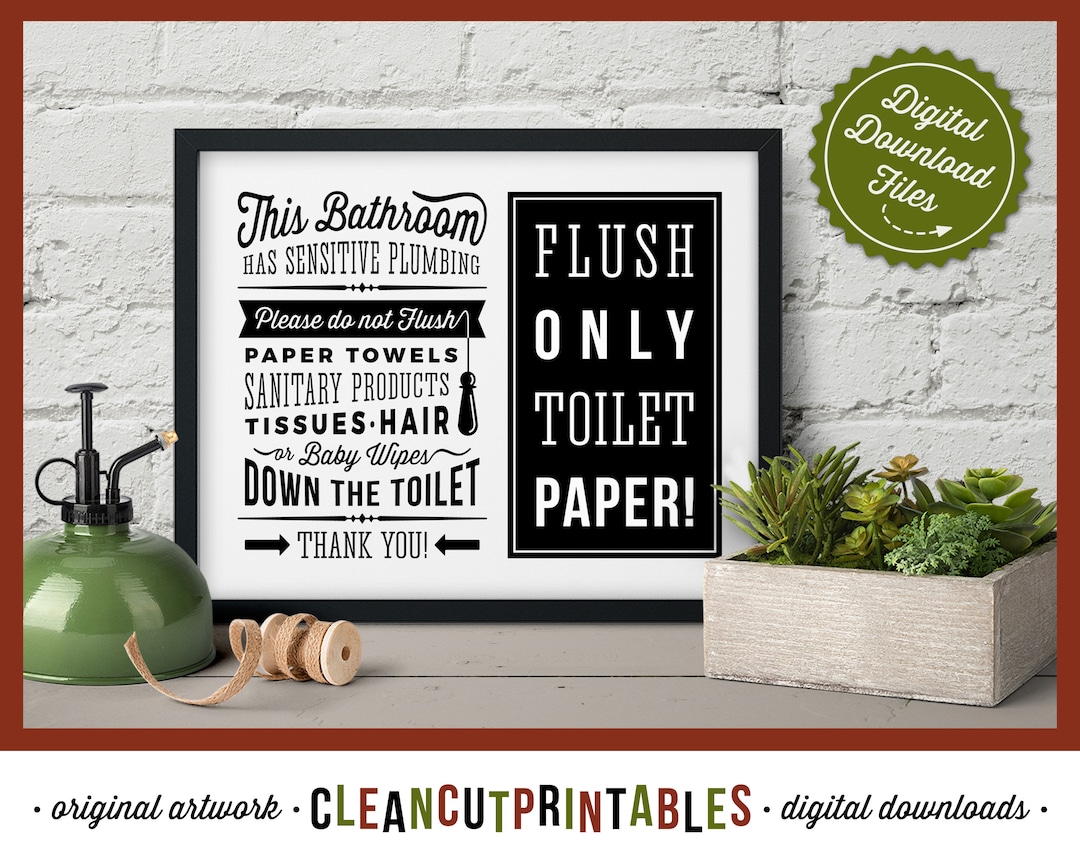 Bathroom Sign Sensitive Plumbing - Only Flush Toilet Paper - Digital ...