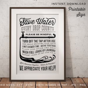 Bathroom Rules Save Water Sign - Water Conservation Don't Waste Bathe ...
