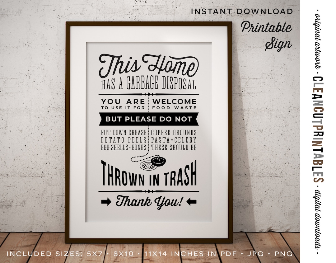Home GARBAGE DISPOSAL Sign - Things You Should Not Put Down Drain but ...