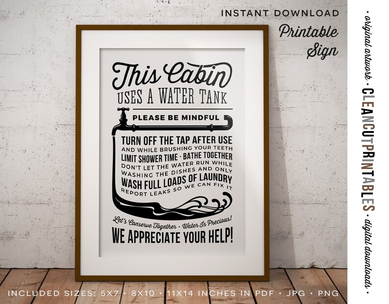Water Rules Sign for Cabin With Water Tank - Rentals Airbnb Business ...