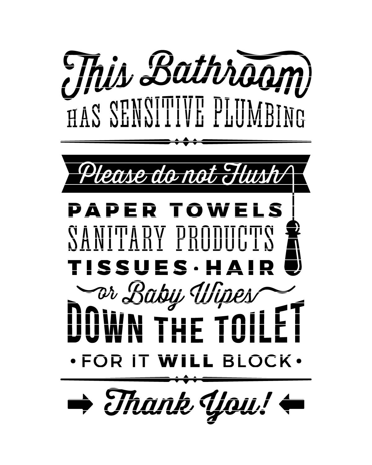 Bathroom Sign Sensitive Plumbing Toilet Will Block - Do Not Flush ...