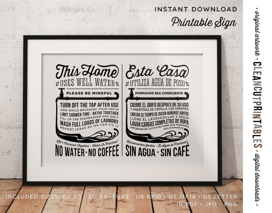 Water Rules Sign Bilingual English Spanish Water Well - Imprimir Póster ...