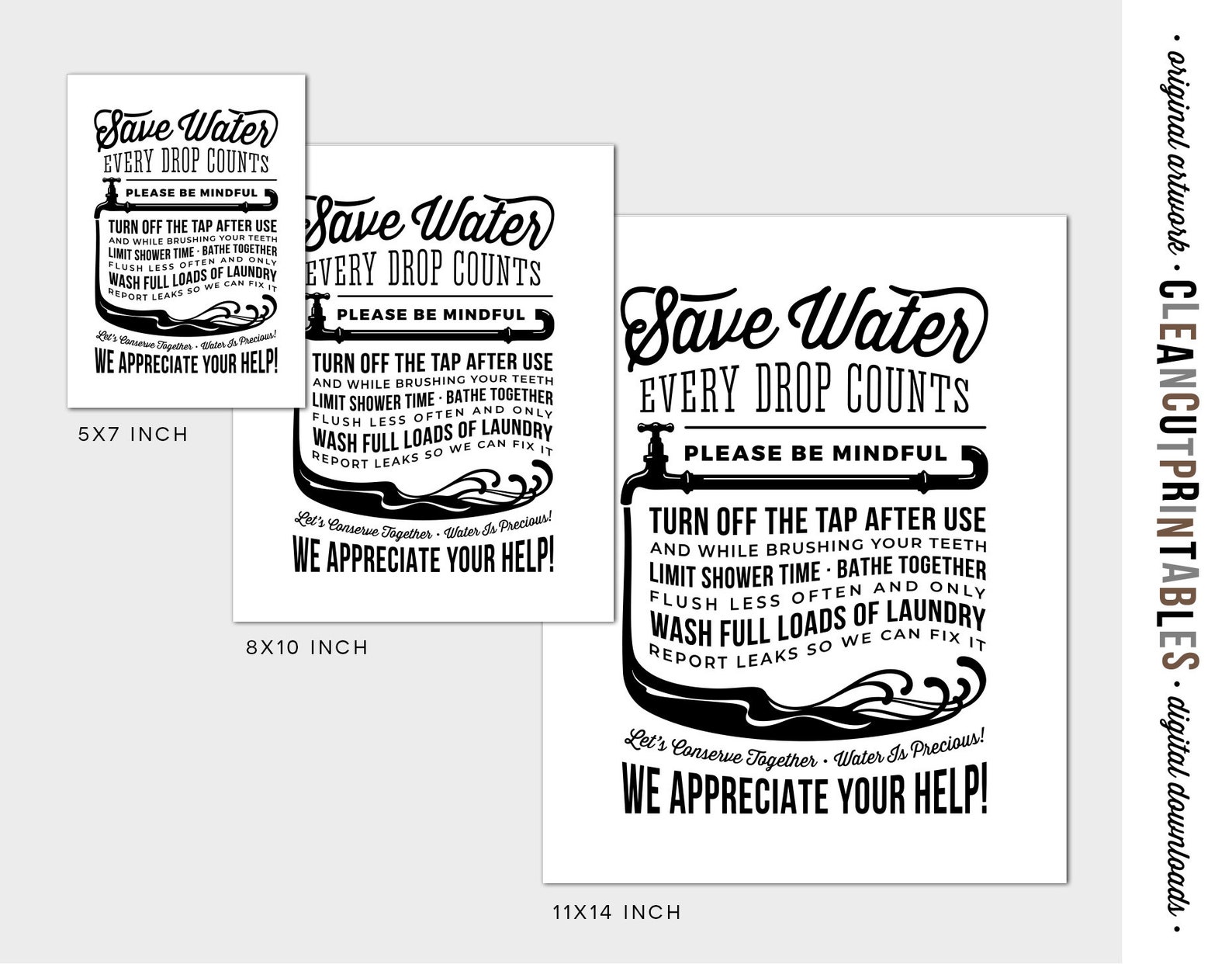 Bathroom Rules Save Water Sign Water Conservation Don't Waste Bathe ...