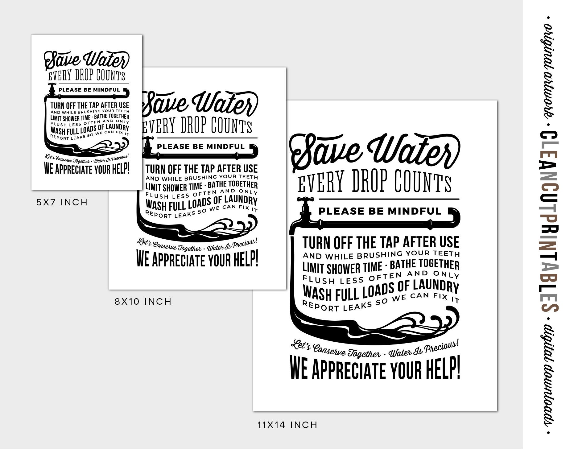 Bathroom Rules Save Water Sign - Water Conservation Don't Waste Bathe ...