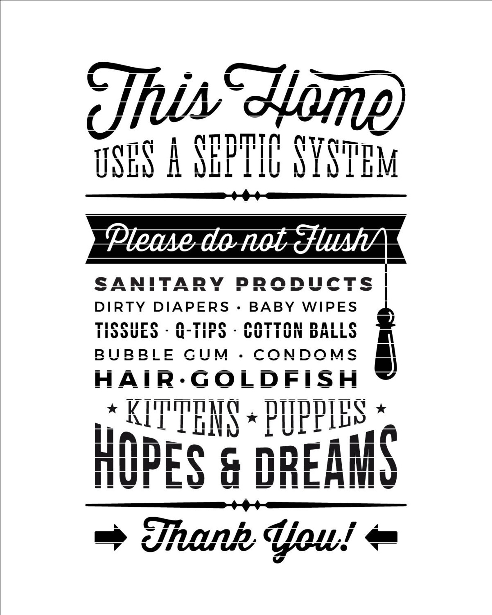 Bathroom Sign Septic System Do Not Flush Kittens Puppies - Etsy