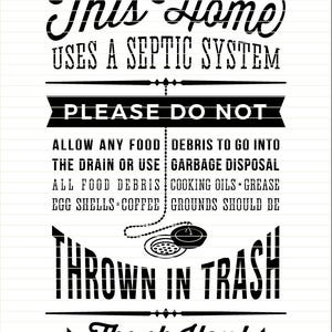 Rustic Kitchen Sign Septic System - Do Not Flush Food Debris Black ...