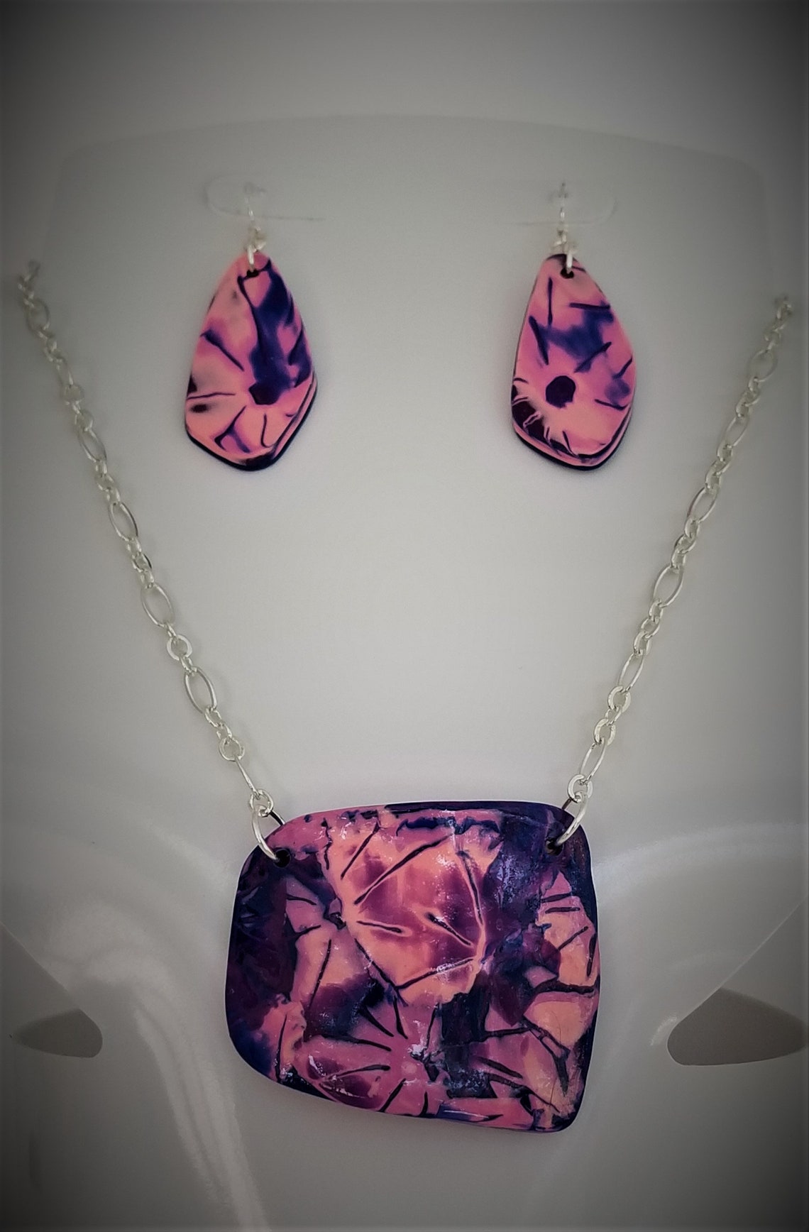 Polymer Clay Fireworks Necklace & Sterling Silver Earrings, Handmade ...