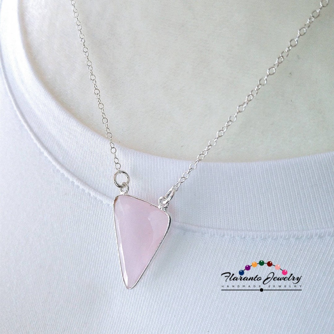 Pink Triangle Pink Chalcedony Necklace, Sterling Silver Necklace ...