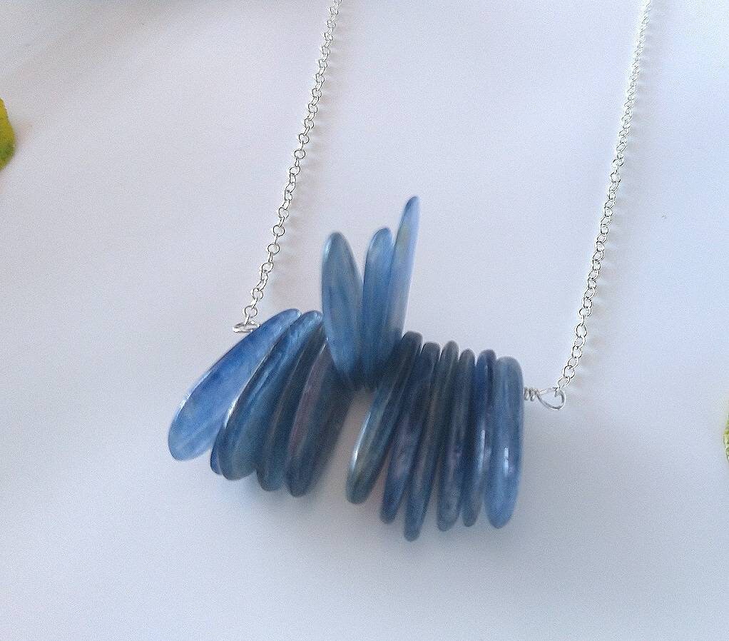 Blue Kyanite Chain Necklace, Sterling Silver Necklace, Blue Gemstone ...