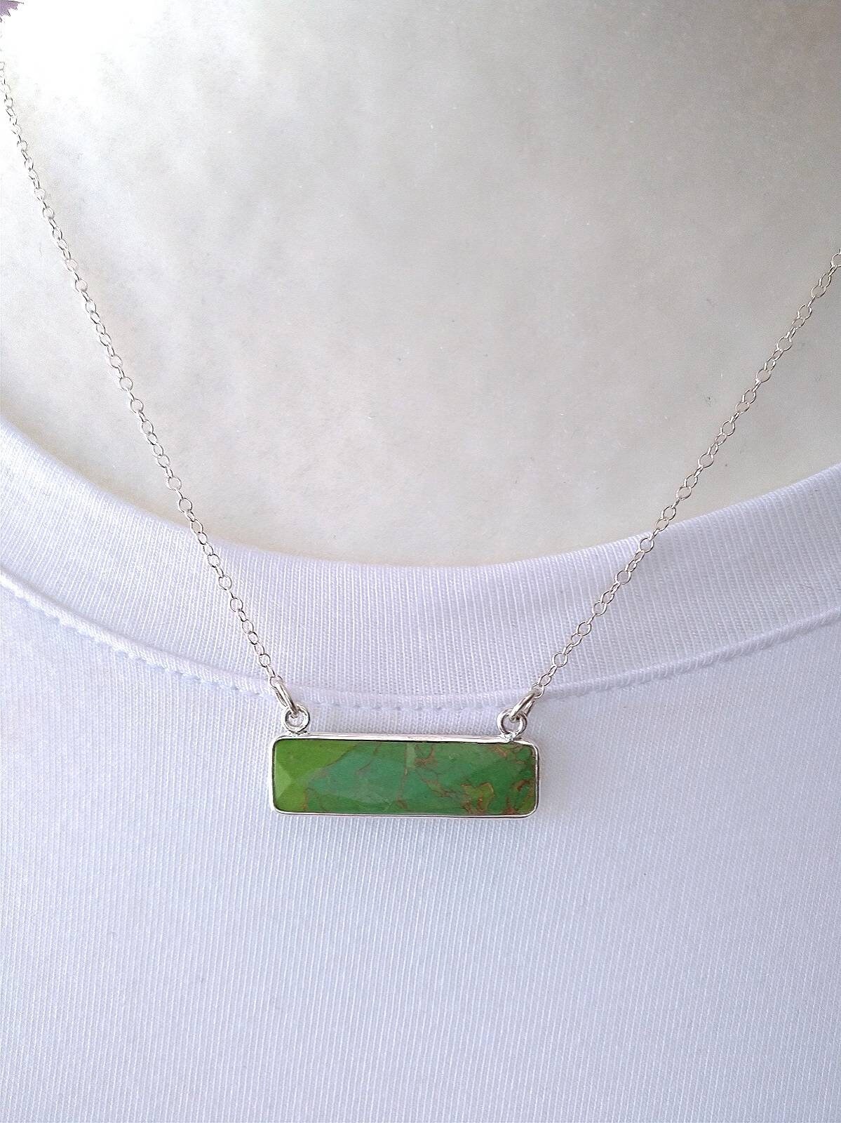 Green Turquoise Chain Necklace,turquoise Pendant Necklace,silver ...