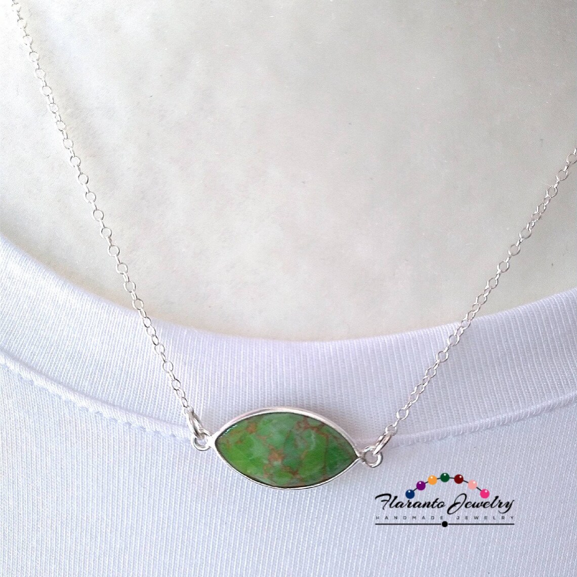 Green Turquoise Chain Necklace,turquoise Pendant Necklace, Silver ...