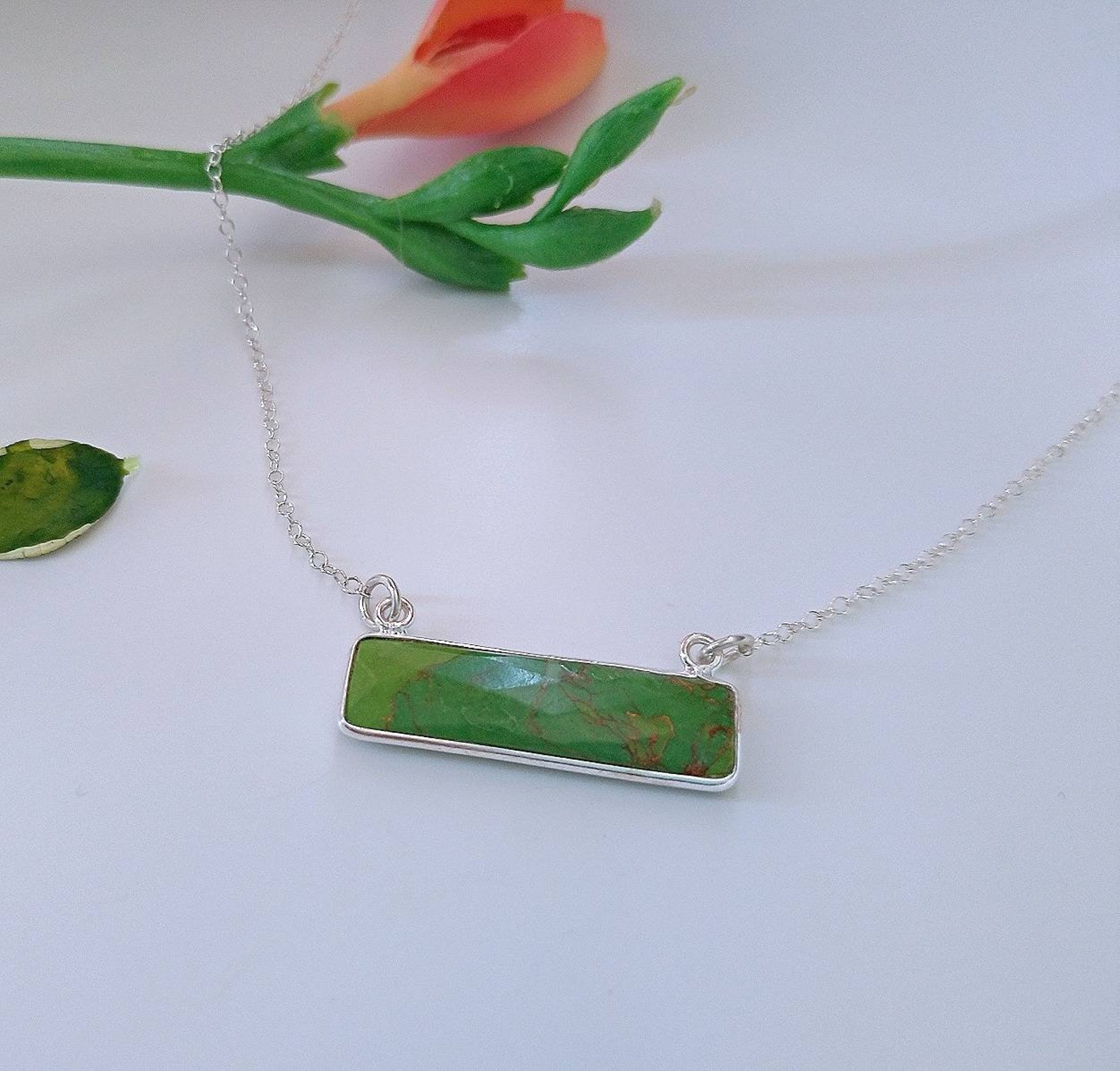 Green Turquoise Chain Necklace,turquoise Pendant Necklace,silver ...
