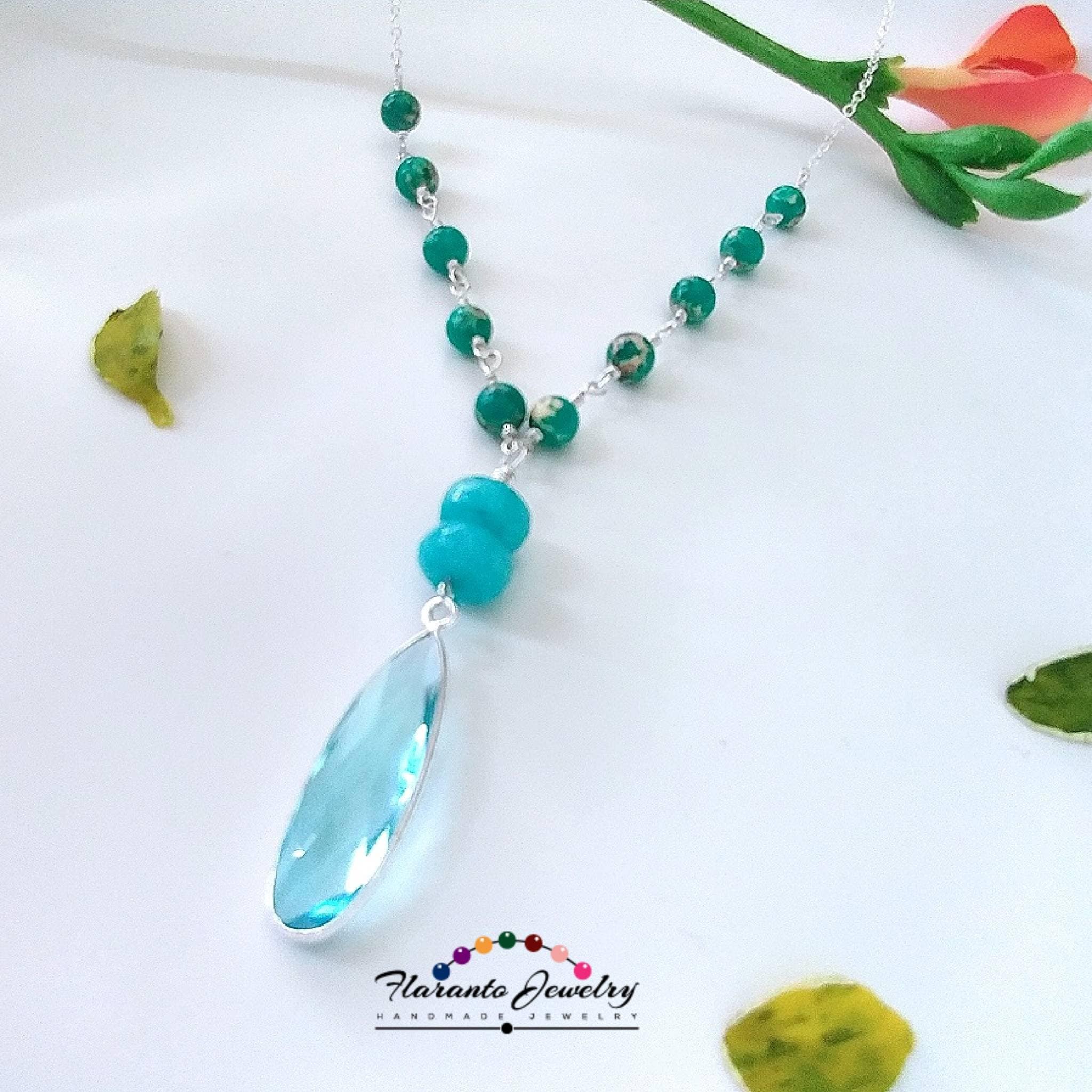 Turquoise Blue Impression Jasper Necklace, Quartztopaz and Jasper ...