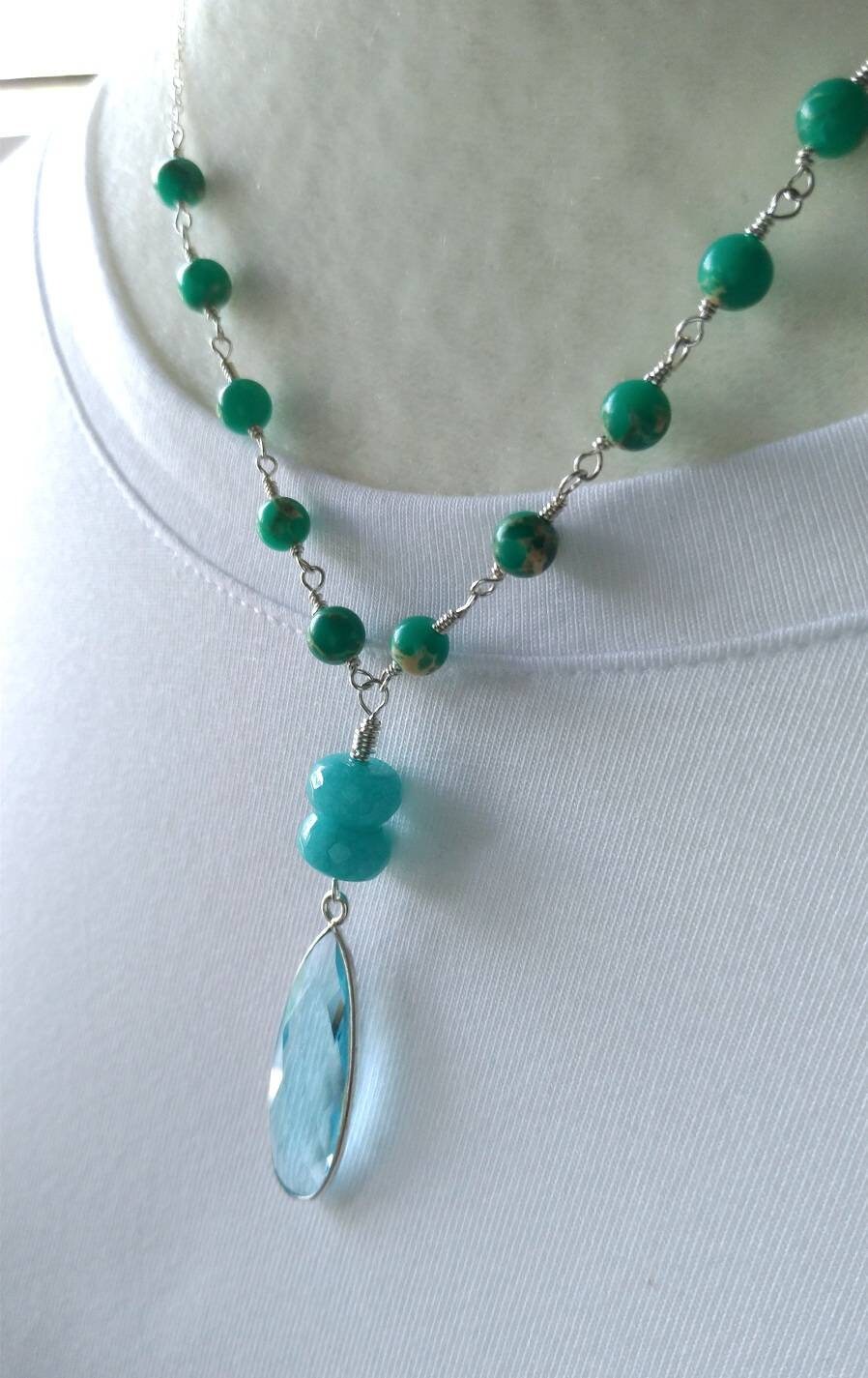 Turquoise Blue Impression Jasper Necklace, Quartztopaz and Jasper ...