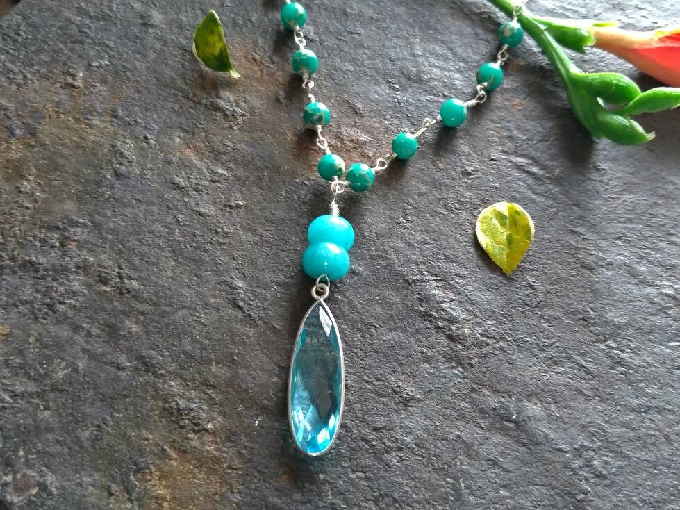 Turquoise Blue Impression Jasper Necklace, Quartztopaz and Jasper ...