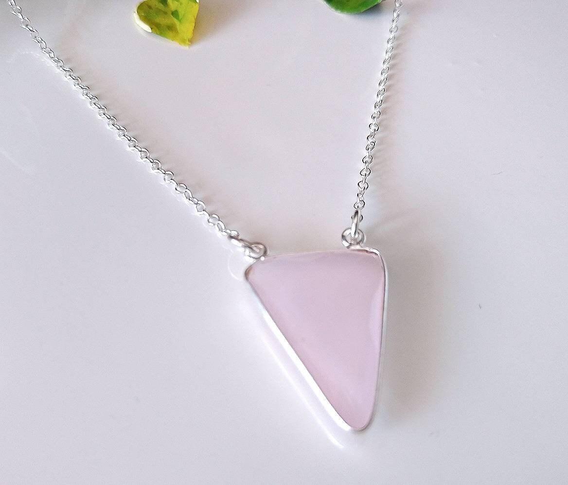 Pink Triangle Pink Chalcedony Necklace, Sterling Silver Necklace ...