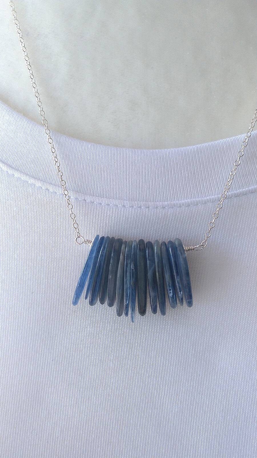Blue Kyanite Chain Necklace, Sterling Silver Necklace, Blue Gemstone ...