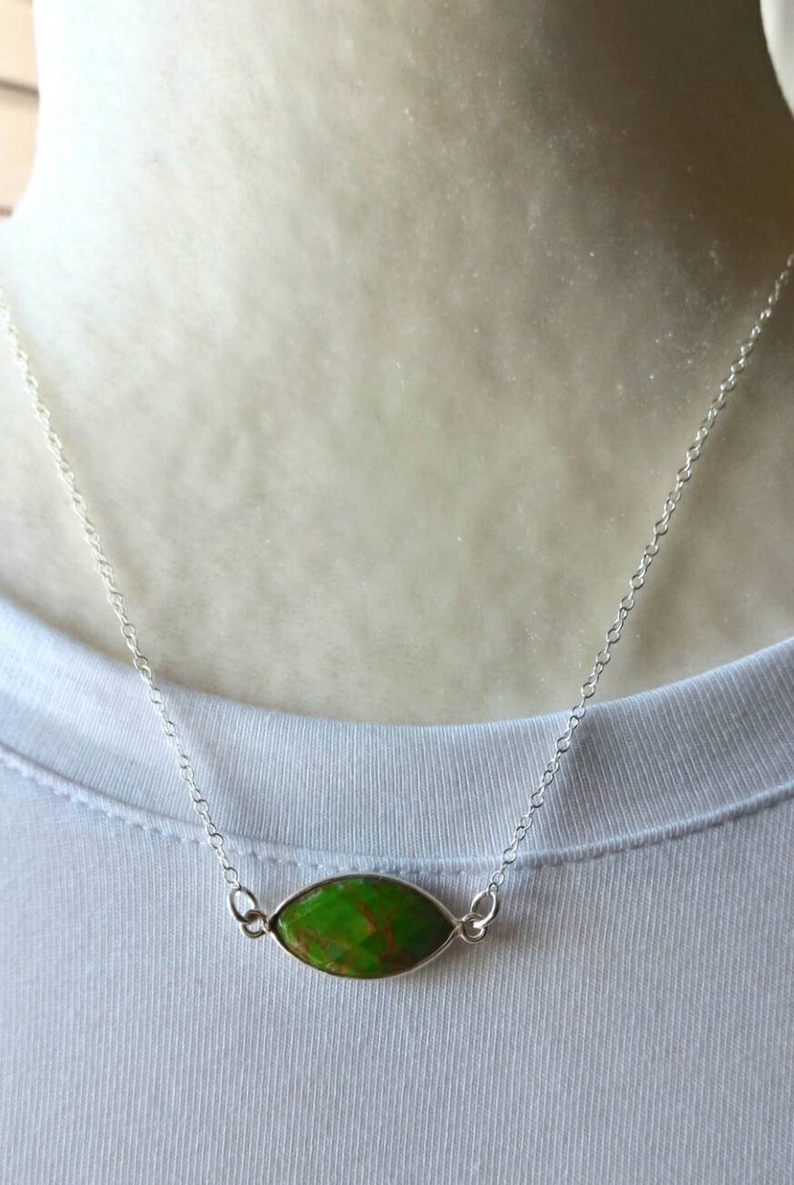 Green Turquoise Chain Necklace,turquoise Pendant Necklace, Silver ...