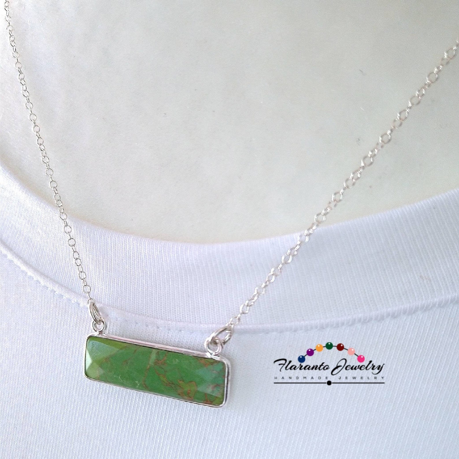 Green Turquoise Chain Necklace,turquoise Pendant Necklace,silver ...