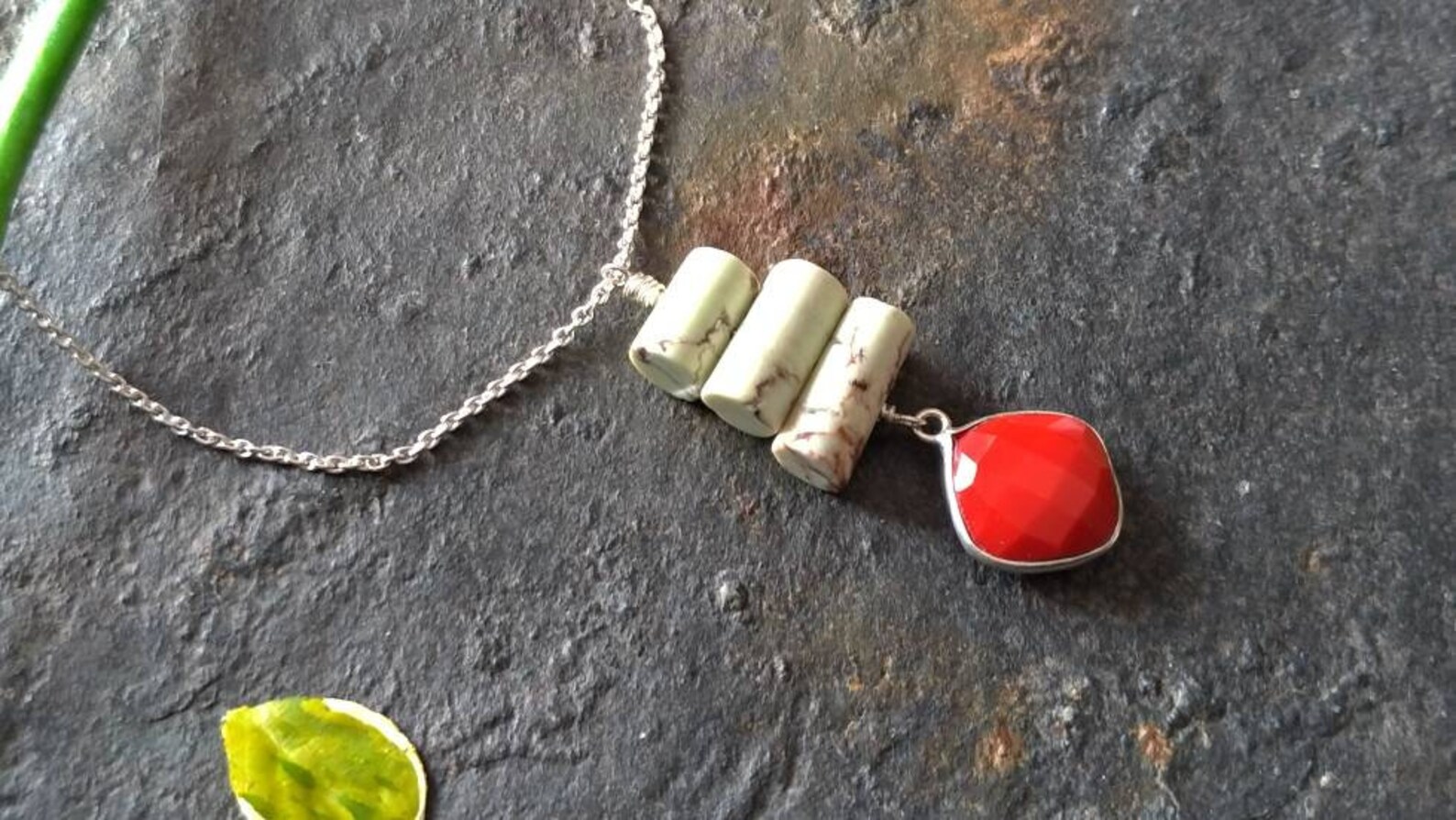 Red Coral and Chrysoprase Chain Necklace, Sterling Silver Necklace ...