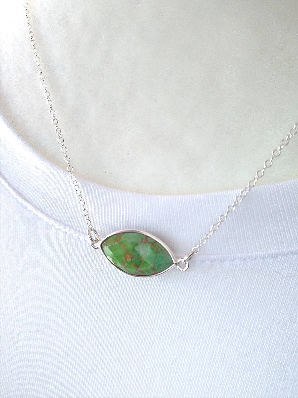 Green Turquoise Chain Necklace,turquoise Pendant Necklace, Silver ...