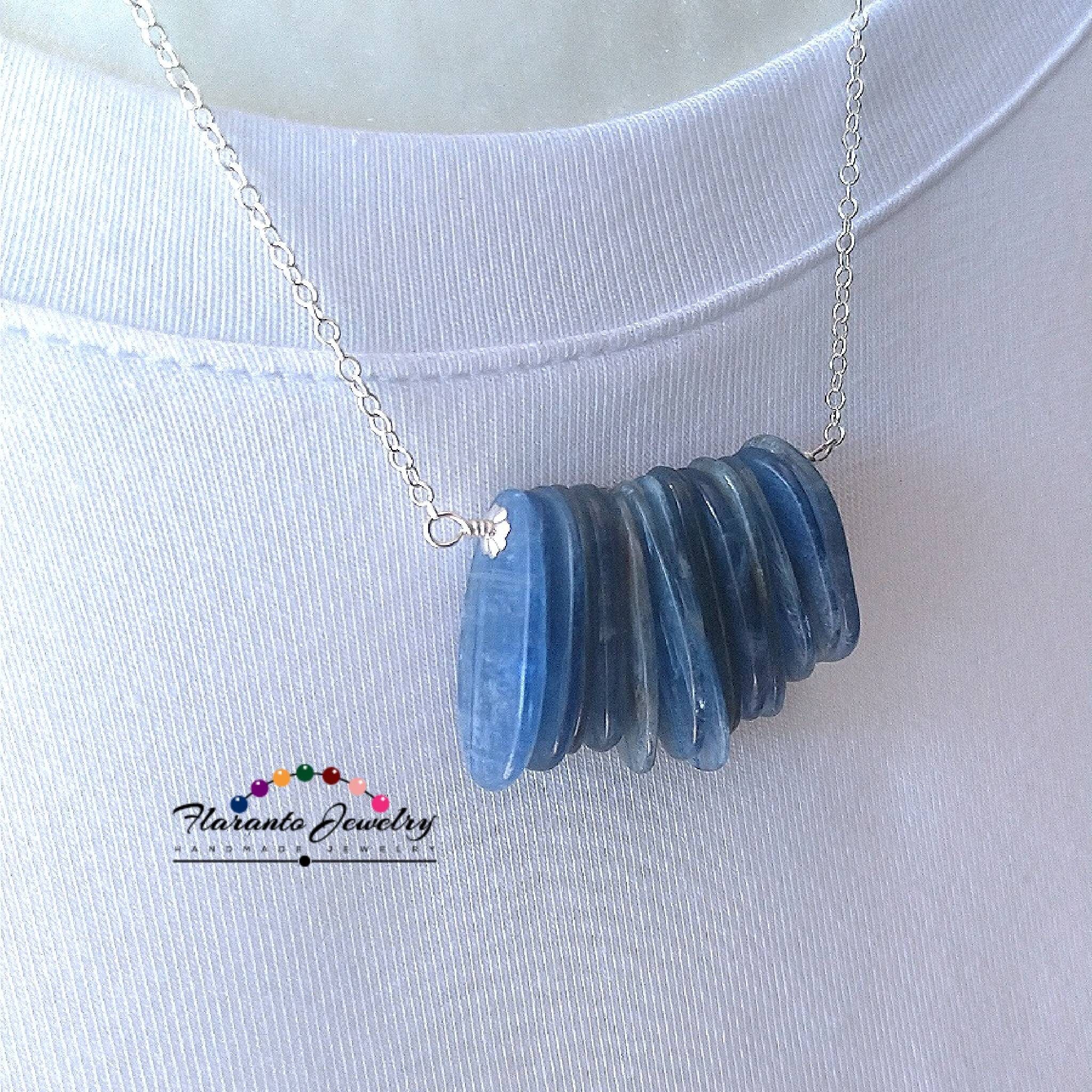 Blue Kyanite Chain Necklace, Sterling Silver Necklace, Blue Gemstone ...
