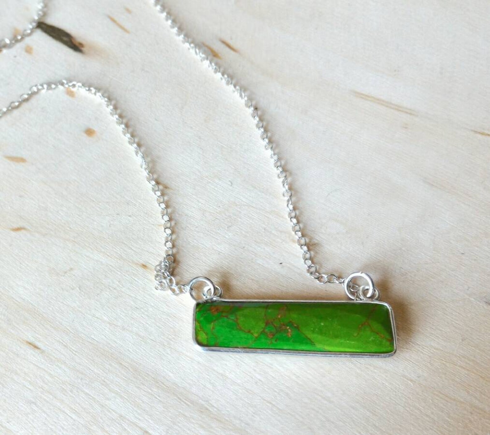 Green Turquoise Chain Necklace,turquoise Pendant Necklace,silver ...