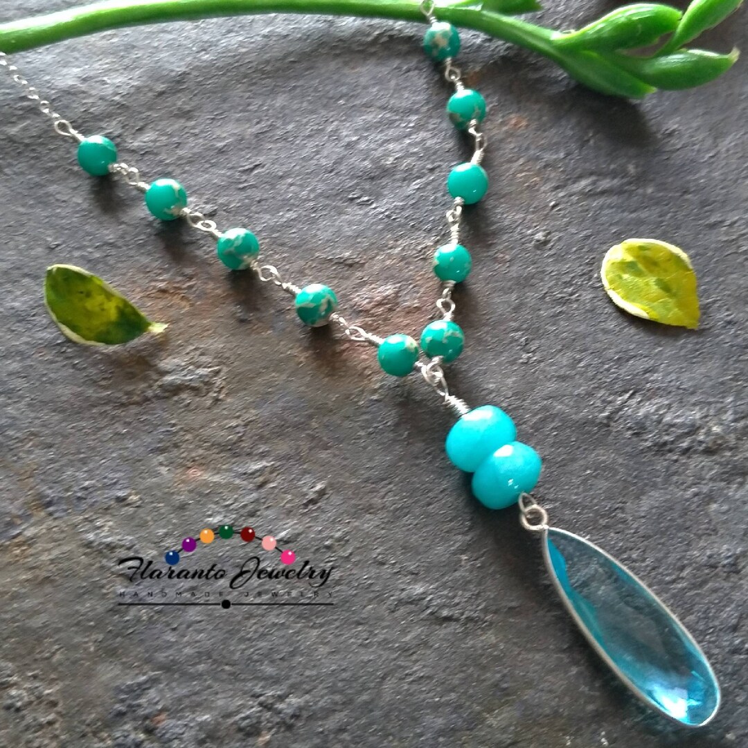 Turquoise Blue Impression Jasper Necklace, Quartztopaz and Jasper ...