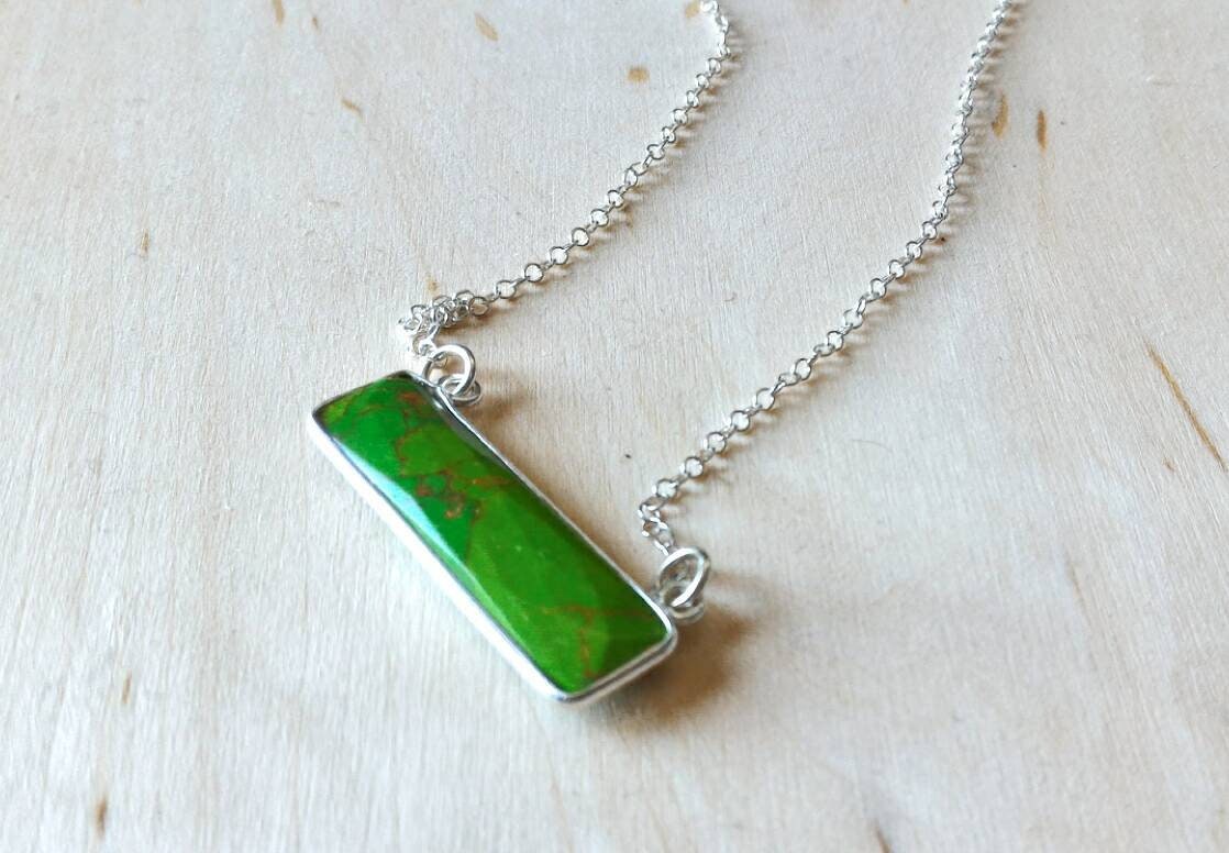 Green Turquoise Chain Necklace,turquoise Pendant Necklace,silver ...