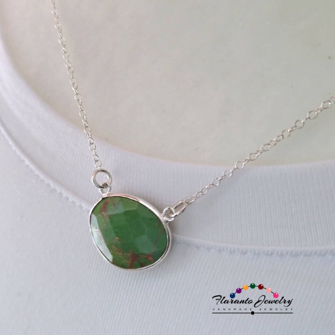 Green Turquoise Chain Necklace,turquoise Pendant Necklace,sterling ...
