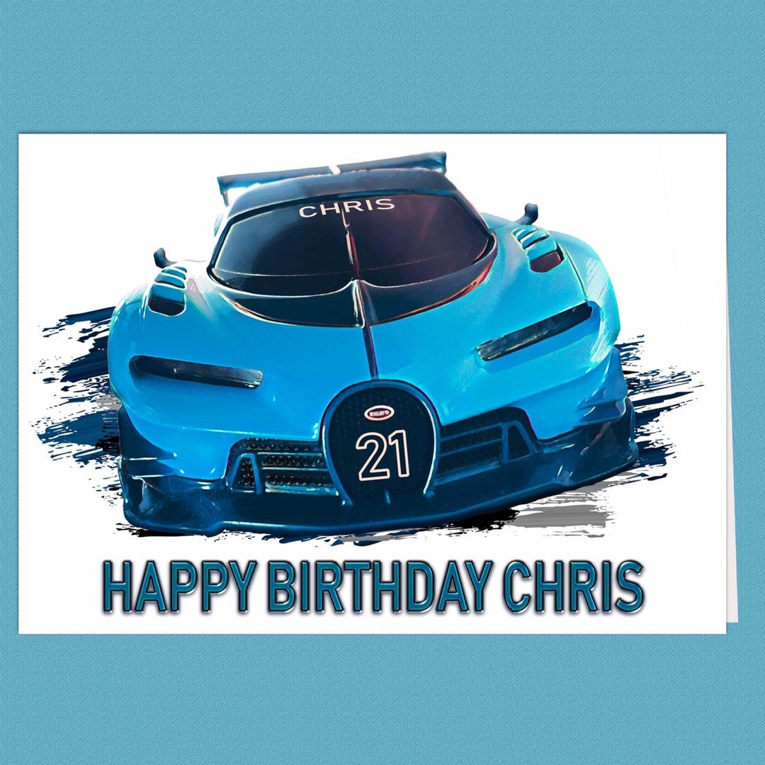 Personalised Bugatti Racing Car ANY AGE Birthday Card, Blue - Etsy