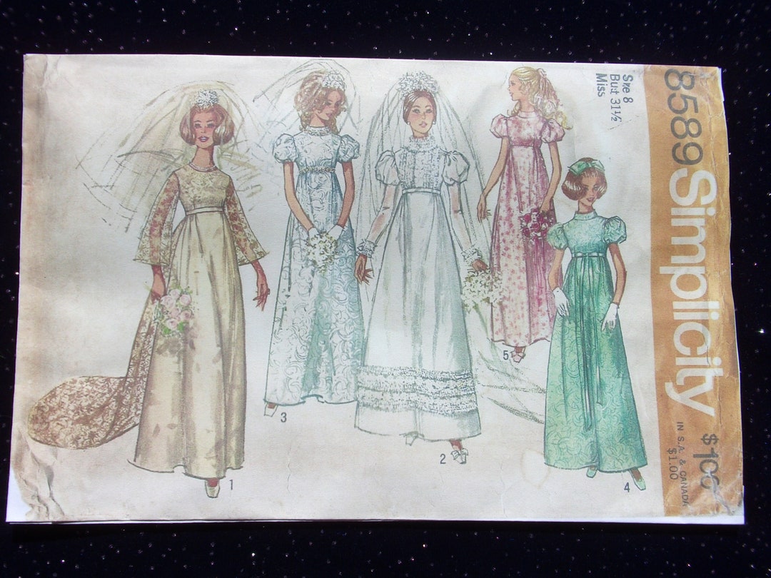 Vintage 1960's Wedding Dress, Detachable Train Sewing Pattern- Empire ...