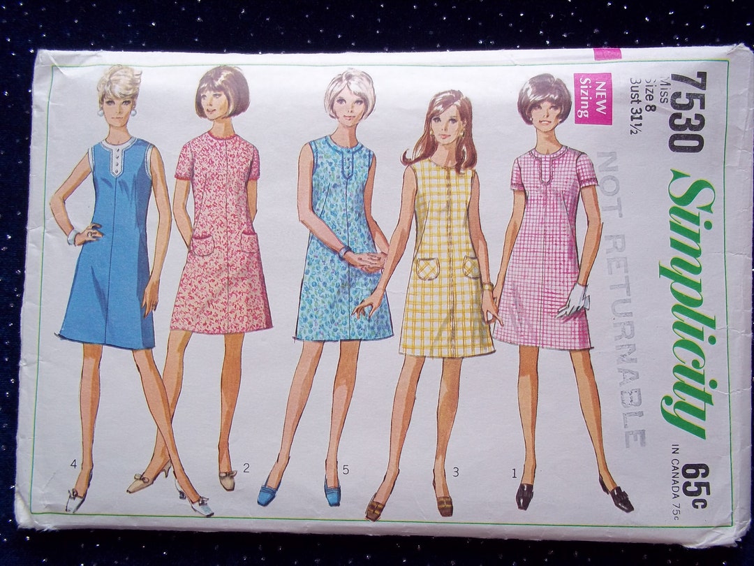 Retro 60's Simple A-line Dress Sewing Pattern- Sleeve and Neckline ...