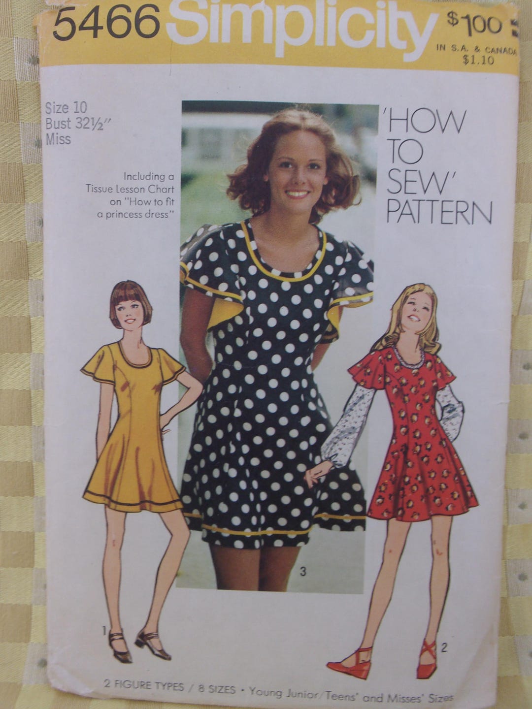 1972 Simplicity Mini Dress Sewing Pattern: Princess Seams, Flared Skirt ...