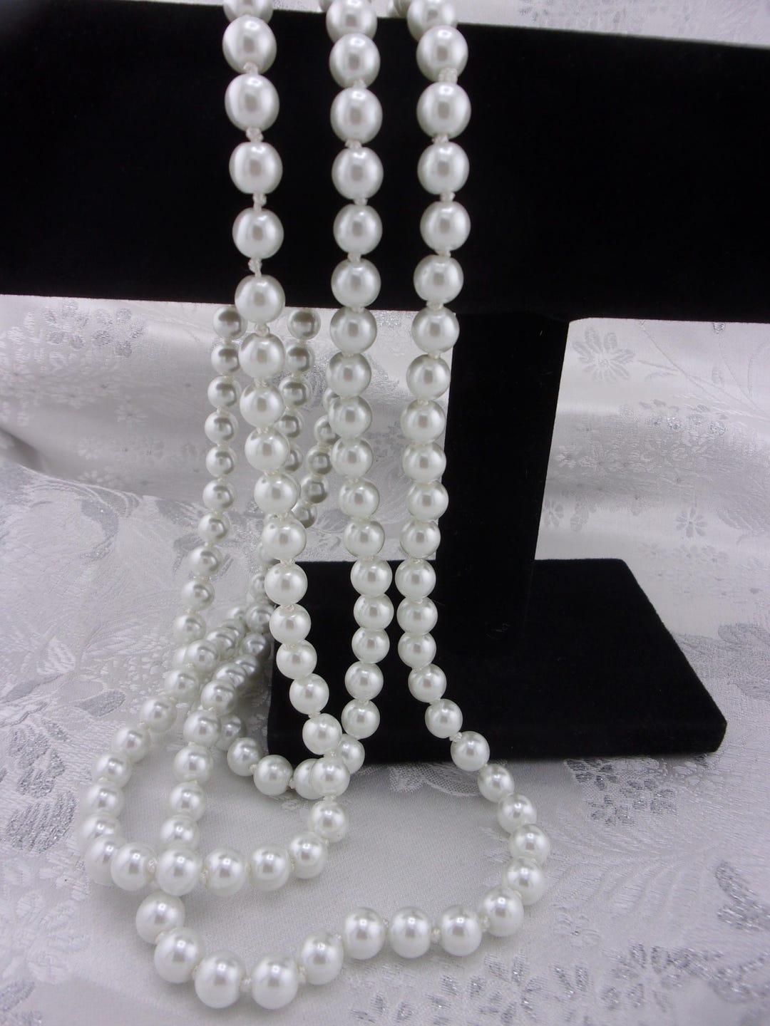 Classic Long Strand Pearl Necklace: Hand-knotted Glass Pearls, 58 ...