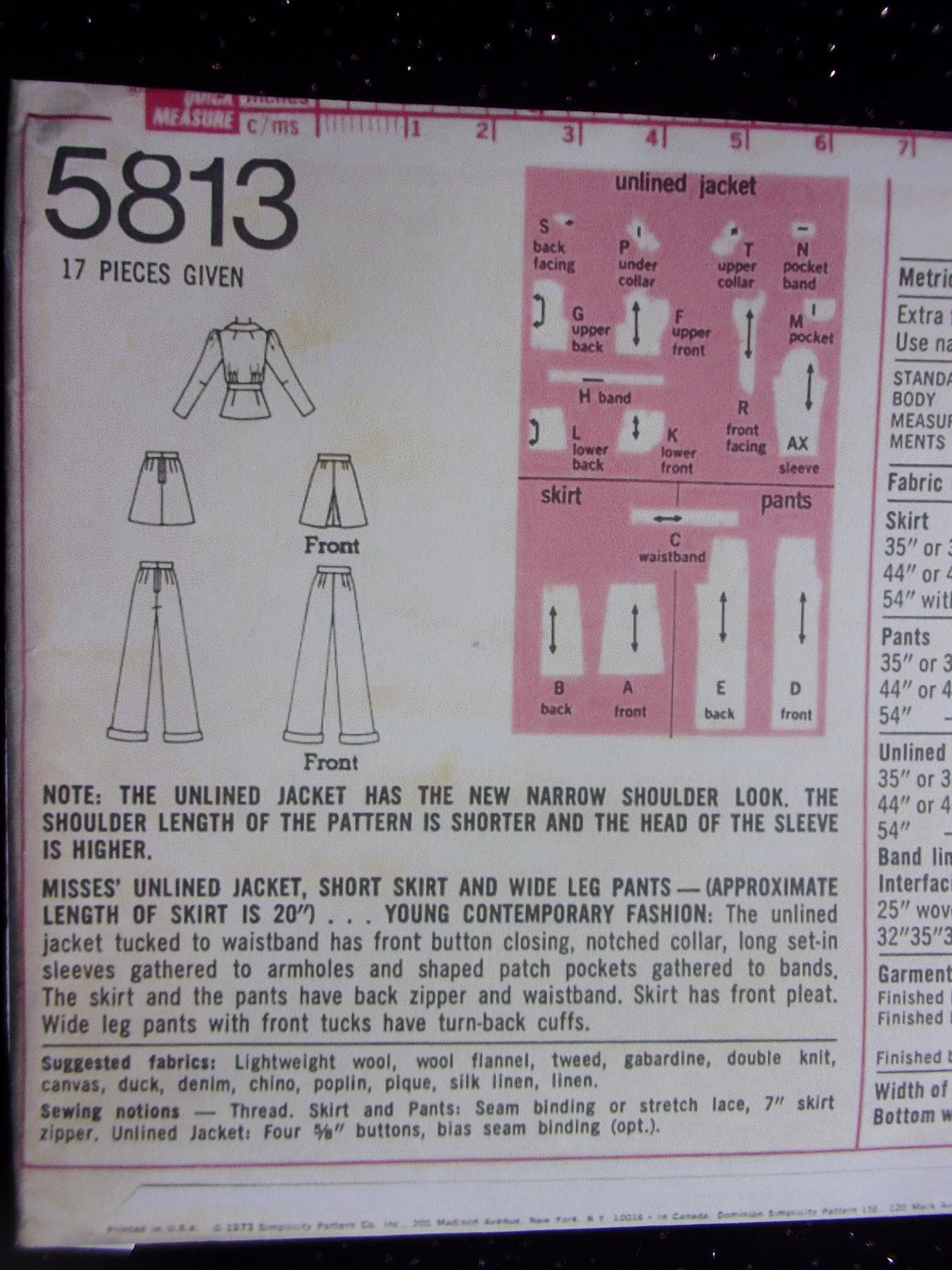 Retro 1970's Jacket, Short Skirt & Wide Leg Pants Sewing Pattern Young ...
