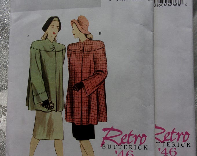 1940s Swing Coat Sewing Pattern: Retro Butterick B5298, Flared Design ...