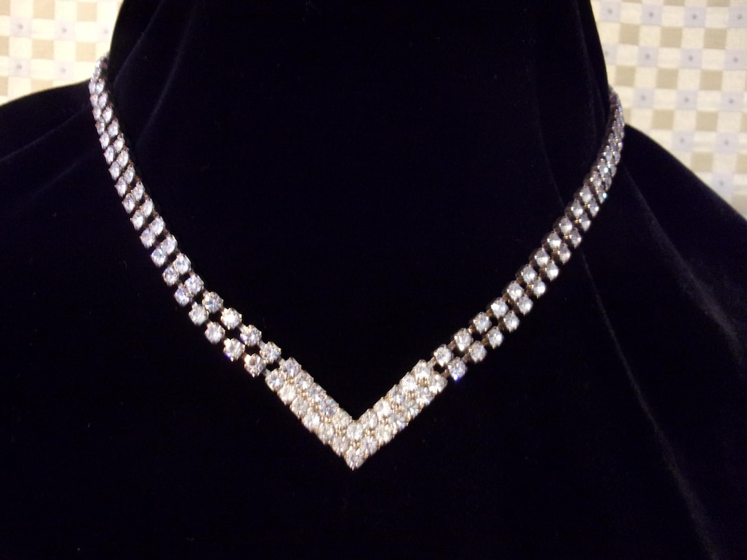 Vintage 60s Rhinestone Necklace: Sterling Silver, Wedding Jewelry ...