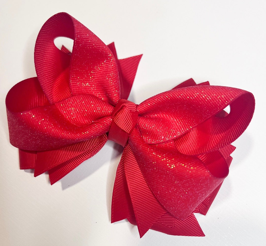 Red Glittered Hair Bow, Red Hair Bow, Red Hairbow, Red Hair Clip, Solid ...