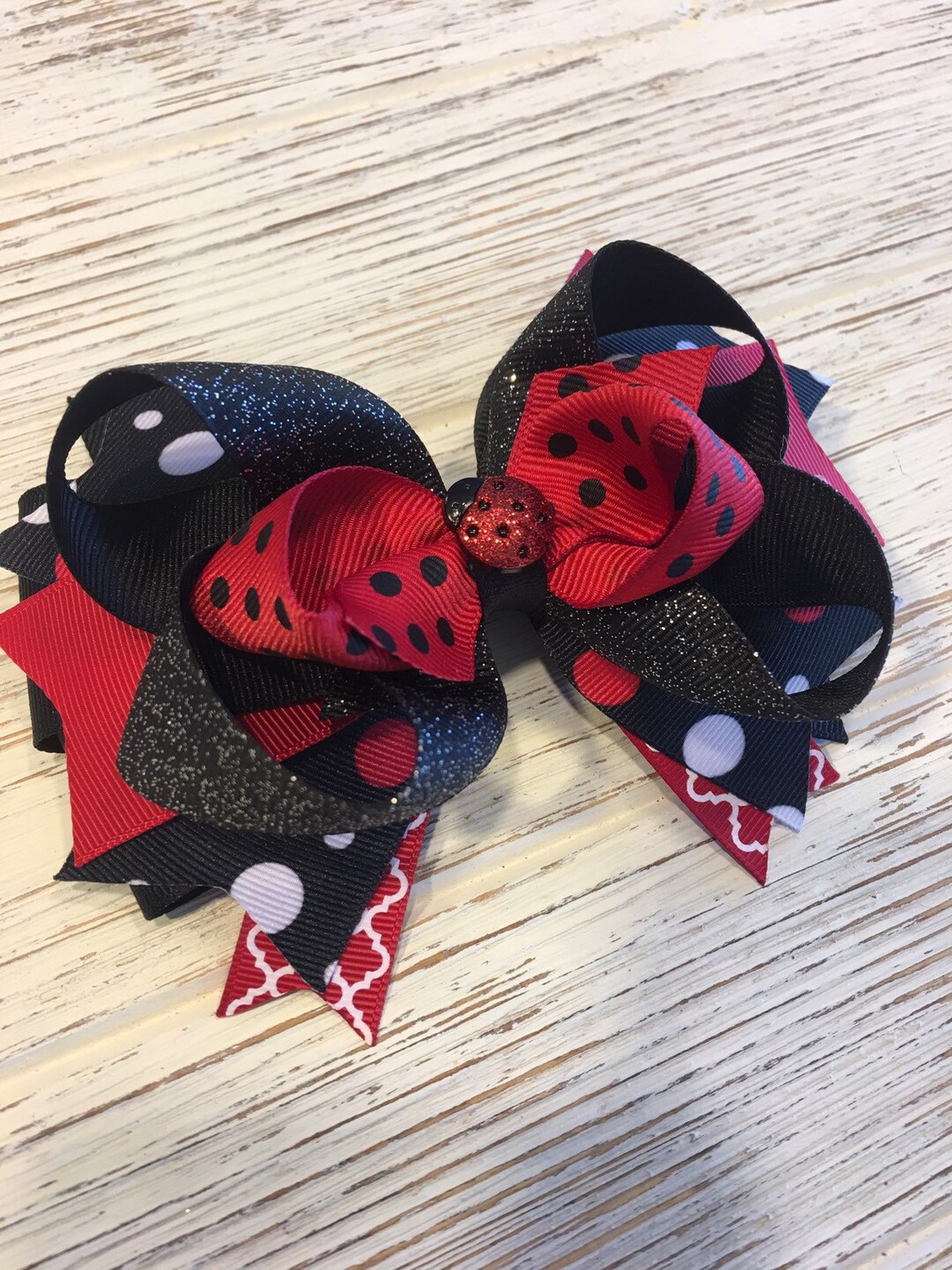 Black and Red Lady Bug Boutique Hair Bow, Ladybug Hair Bow, Ladybug ...