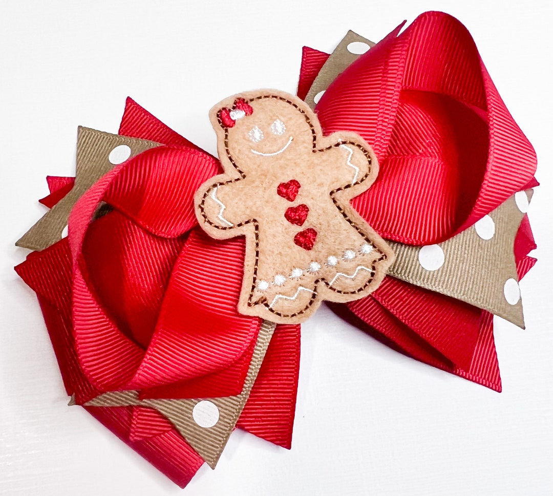 5" Red and Khaki Gingerbread Christmas Hair Bow, Gingerbread Hair Bow ...