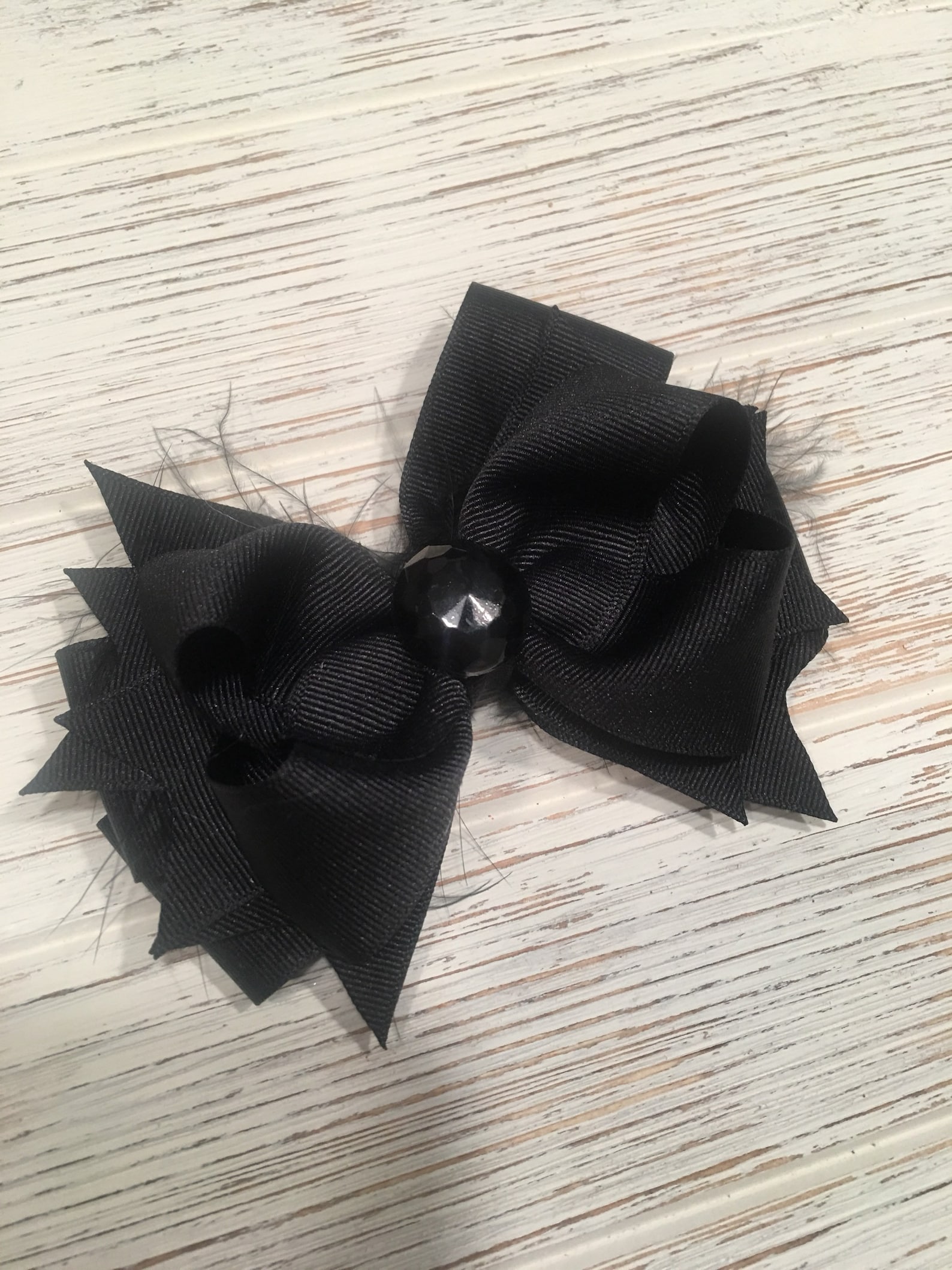 Black Solid Boutique Bow With Fluff, Black Hair Bow, Black Hairbow ...