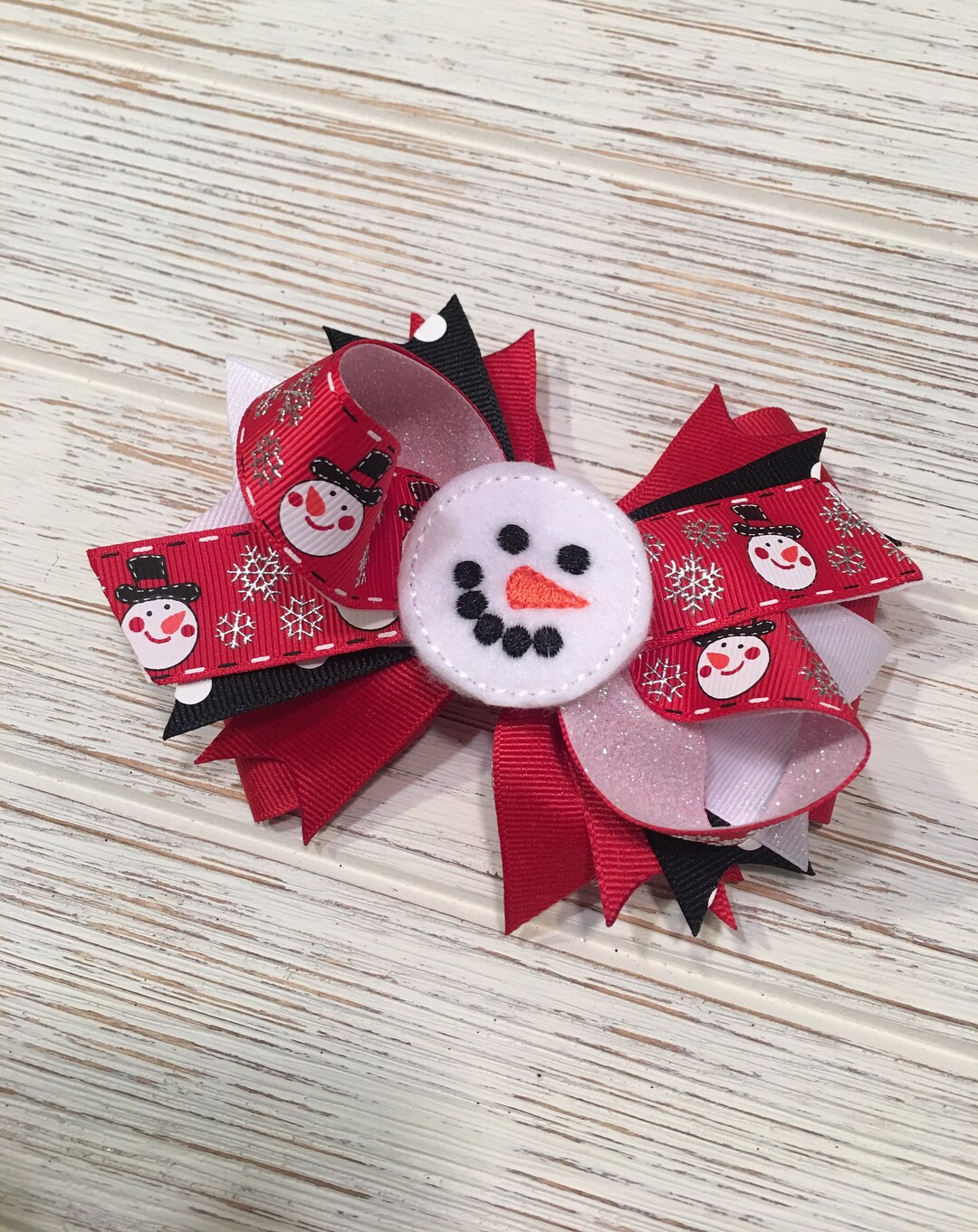 Red, White, and Black Snowman Hair Bow, Snowman Hairbow, Snow Hair Bow ...