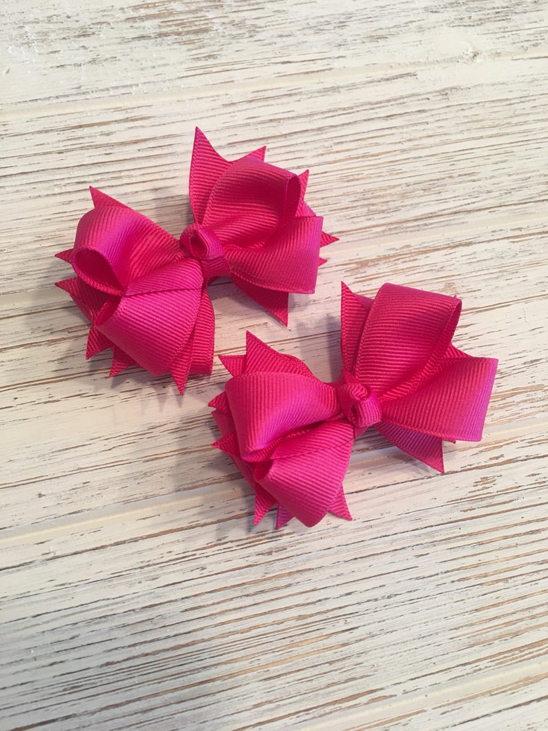 Hot Pink Pig Tail Hair Bows Pink Hair Bow Pink Hairbow Pink - Etsy