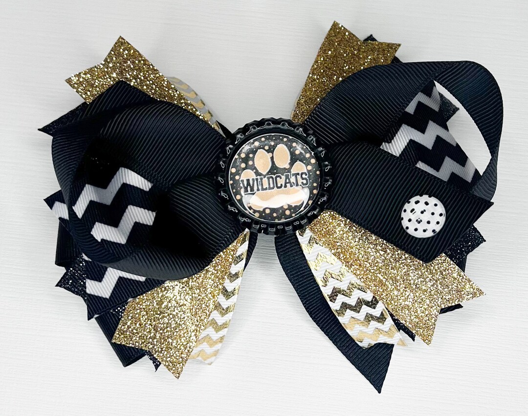 Black and Gold Wildcat Hair Bow, Black and Gold Hair Bow, Black and ...