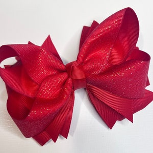 Red Glittered Hair Bow, Red Hair Bow, Red Hairbow, Red Hair Clip, Solid ...