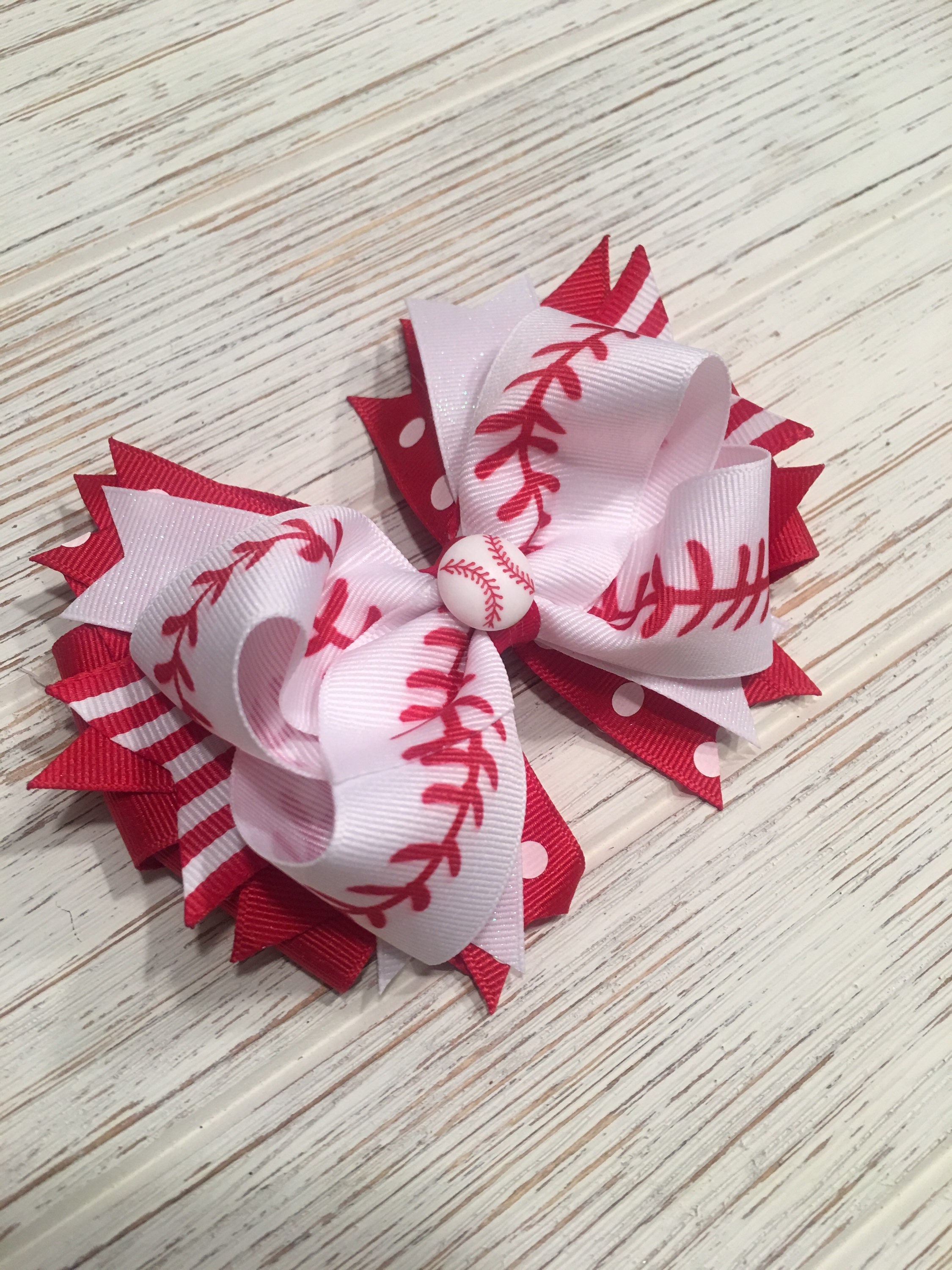 Baseball Hair Bow, Baseball Hairbow, Baseball Hair Clip, Red Hair Bow ...